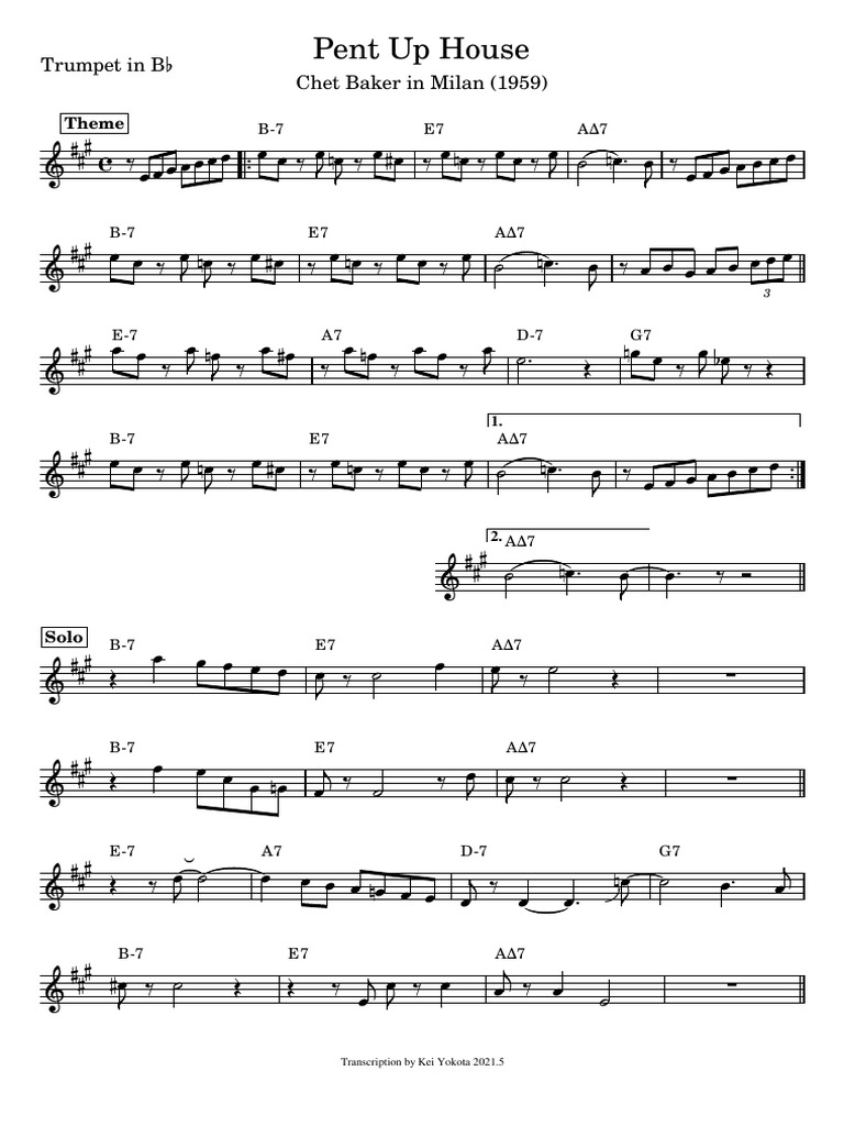 Chet Baker's Pent Up House Transcription | PDF