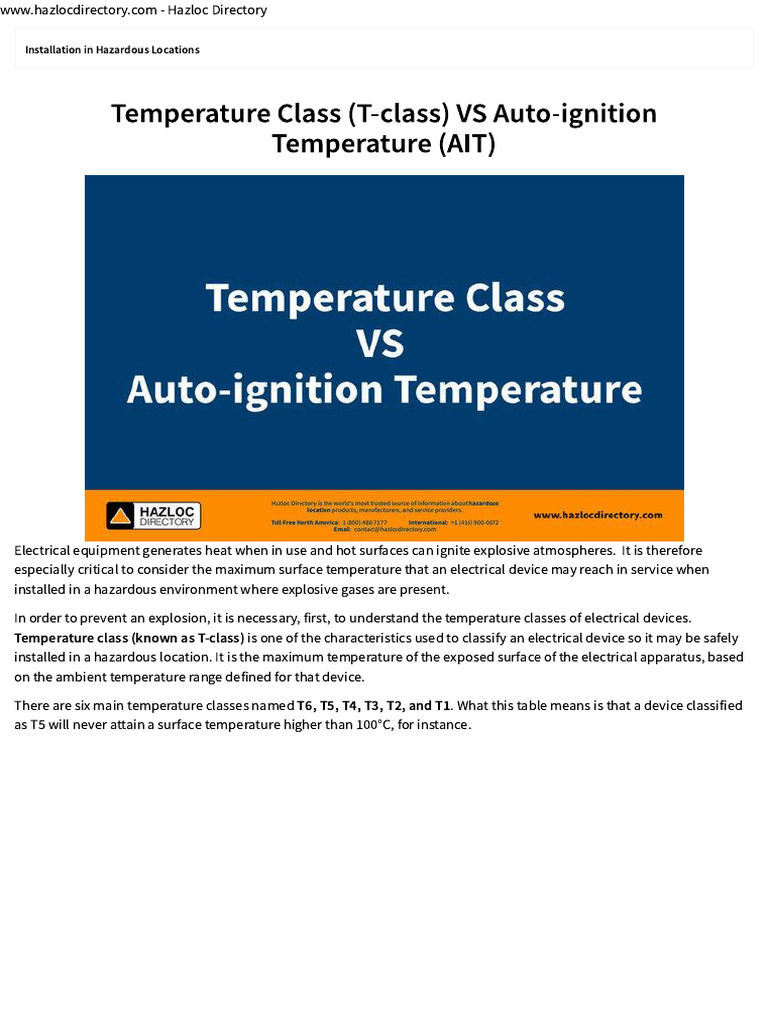 Temperature Class (T-Class) Vs Auto-Ignition Temperature (AIT) | PDF