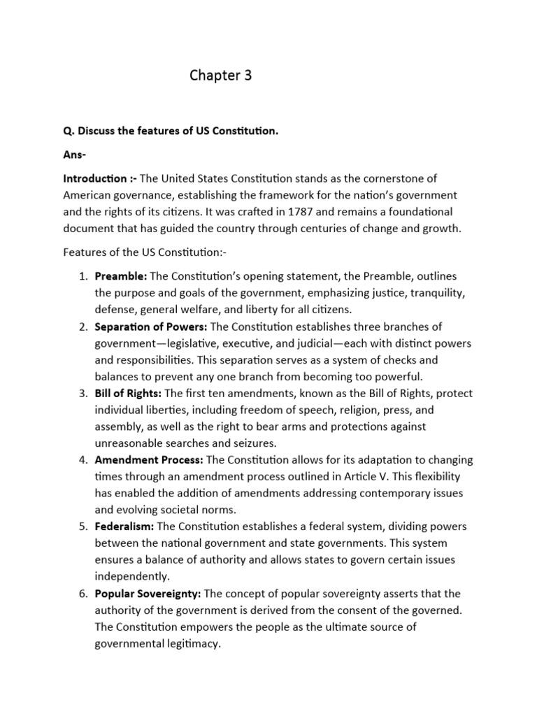Q. Discuss The Features of US Constitution. Ans-Introduction: - The ...
