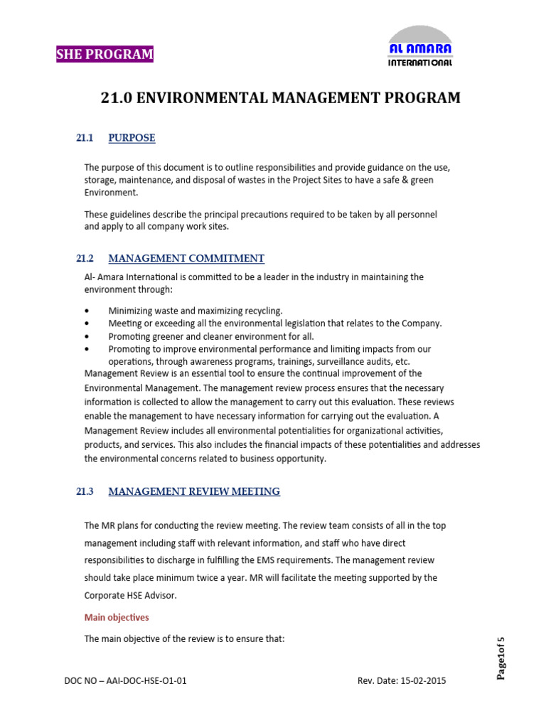 21 AAI ENVIRONMENTAL MANAGEMENT PROGRAM | PDF | Audit | Regulatory ...