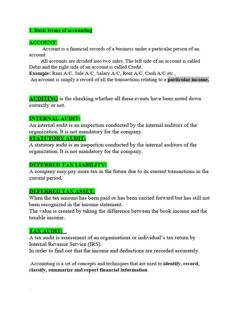 All basic terms of accounting | PDF | Debits And Credits | Expense