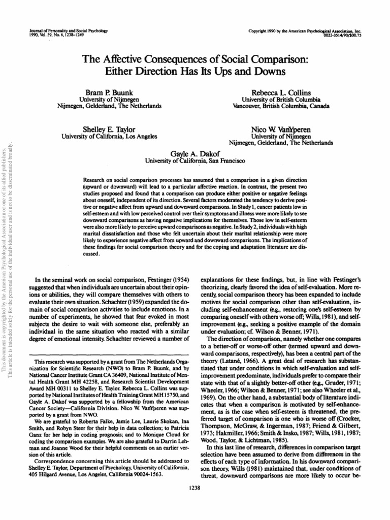 The Affective Consequences of Social Comparison: Either Direction Has Its Ups and Downs | PDF ...
