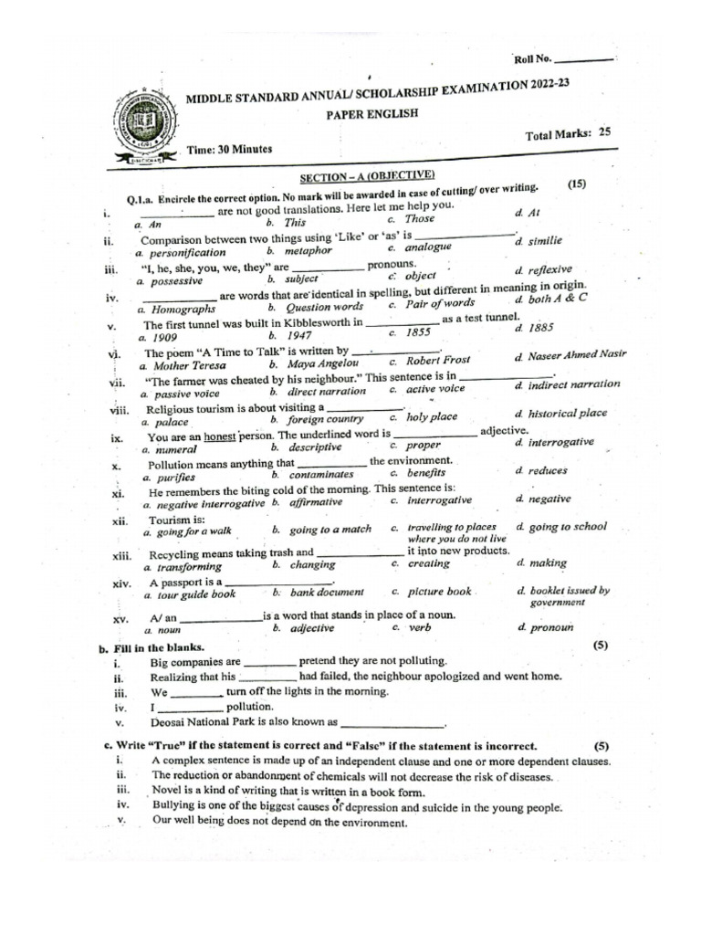 Middle Standard Scholarship Examination 2022-23 | PDF