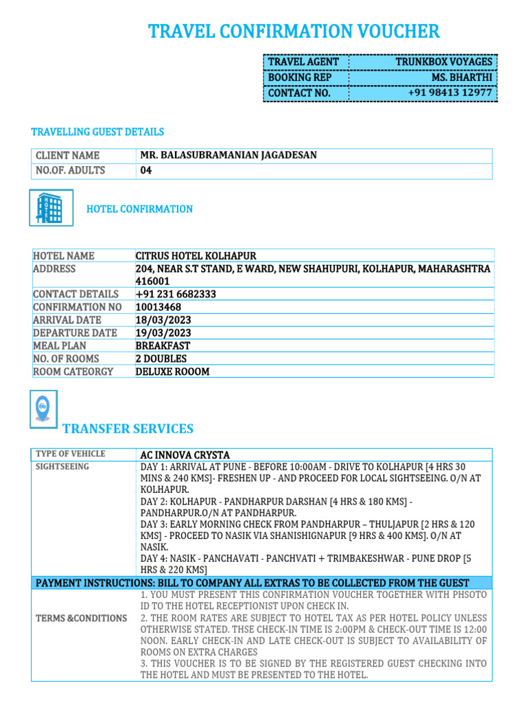 Travel Confirmation Voucher-Mr. Balasubramanian Jagadesan X 4 | PDF ...