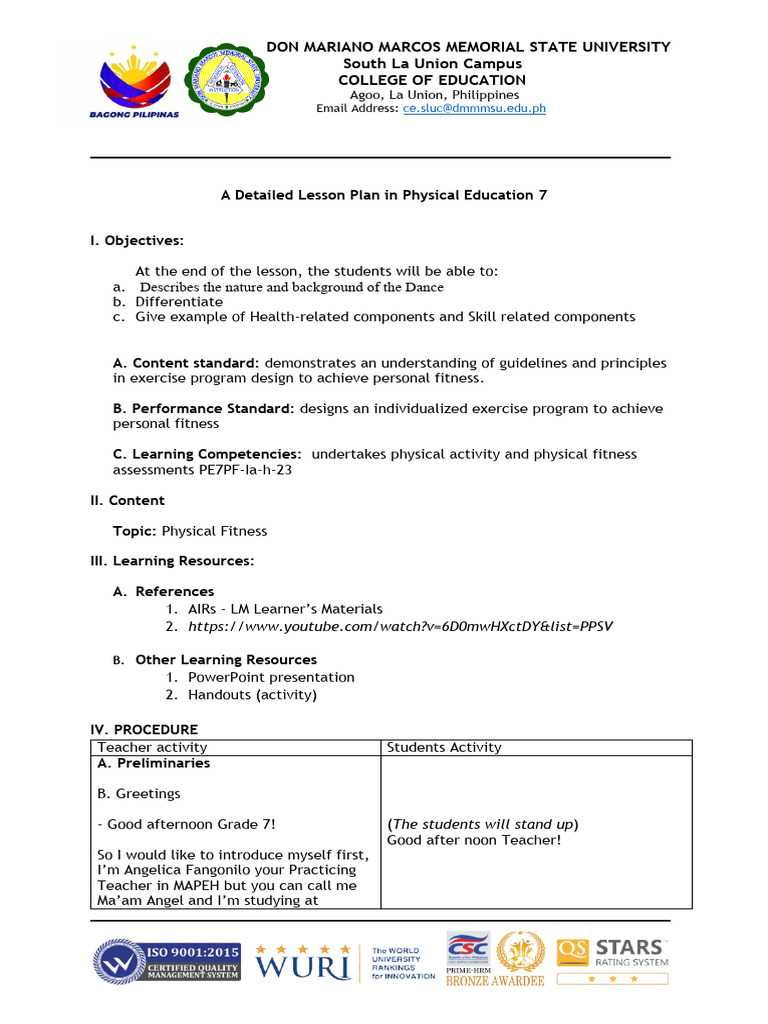 DLP Grade7 PE DAY 1 Revise | PDF | Physical Fitness | Flexibility (Anatomy)
