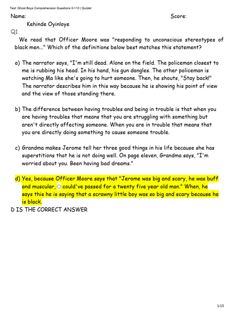 Ghost Boys Homework Qs | PDF | Ghosts