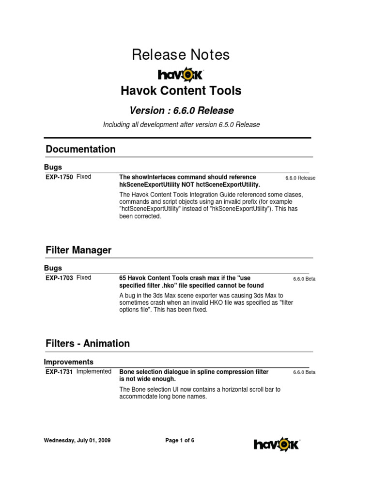 Havok Content Tools 6.6.0 | PDF | Software | Computer Science