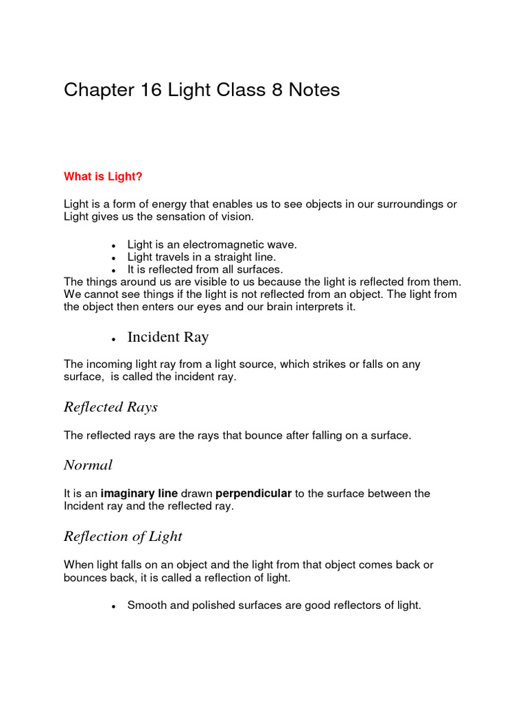 CLASS 8 LIGHT PDF | PDF | Reflection (Physics) | Eye
