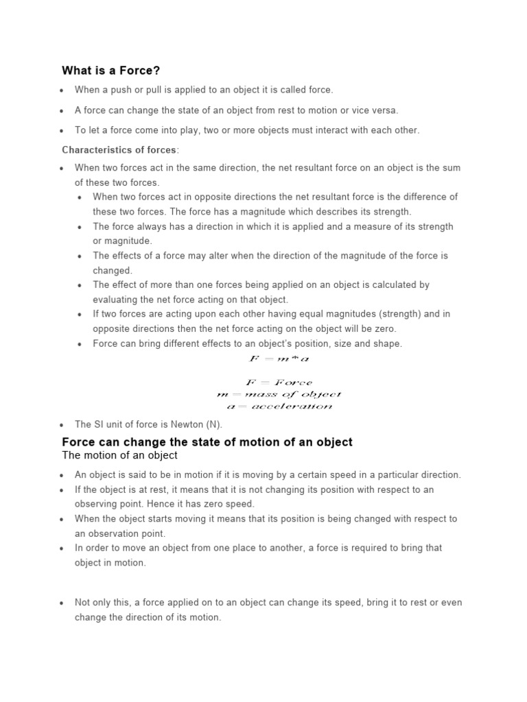Class 8 Notes on Force and Pressure | PDF | Force | Pressure