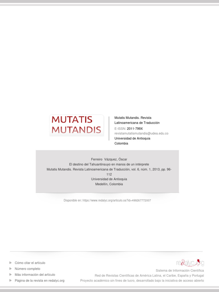 Mutatis Mutandis. Revista Latinoamericana de Traducción 2011-799X | PDF | Francisco Pizarro ...