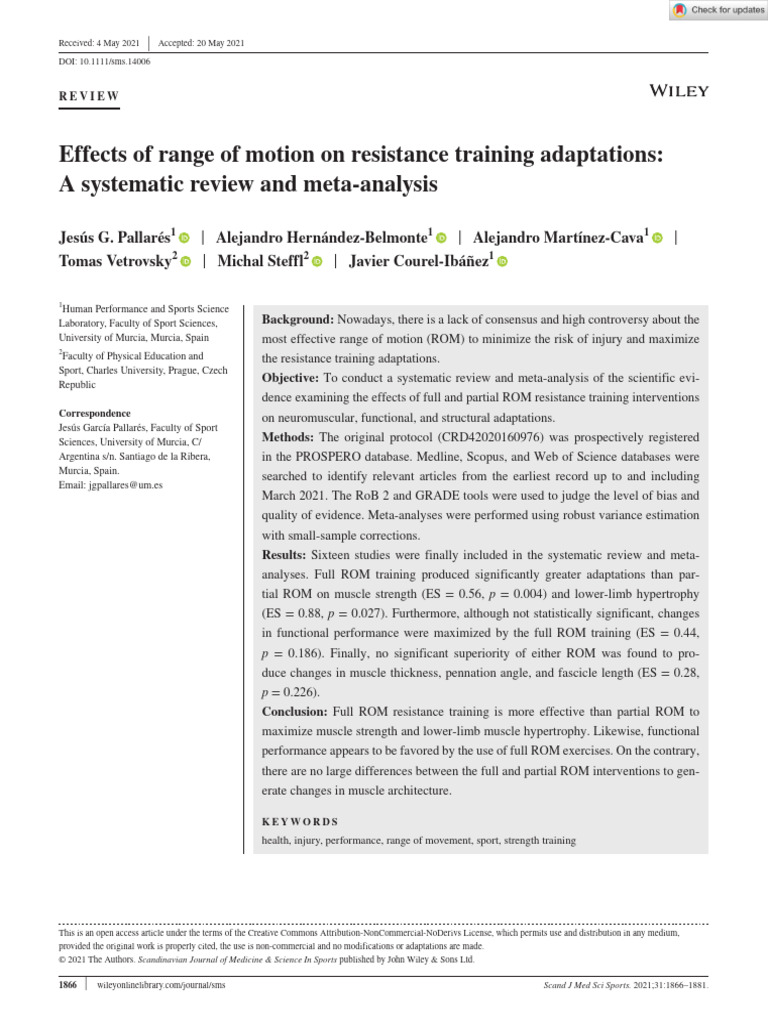 Effects of range of motion on resistance training adaptations A ...