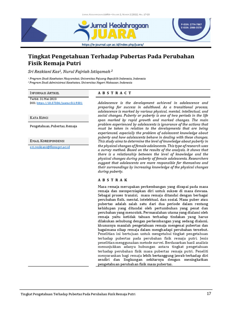 (17-23) +JURNAK+KEOLAHRAGAAN Tingkat+Pengetahuan+Terhadap+Pubertas+Pada+Perubahan+Fisik+Remaja ...