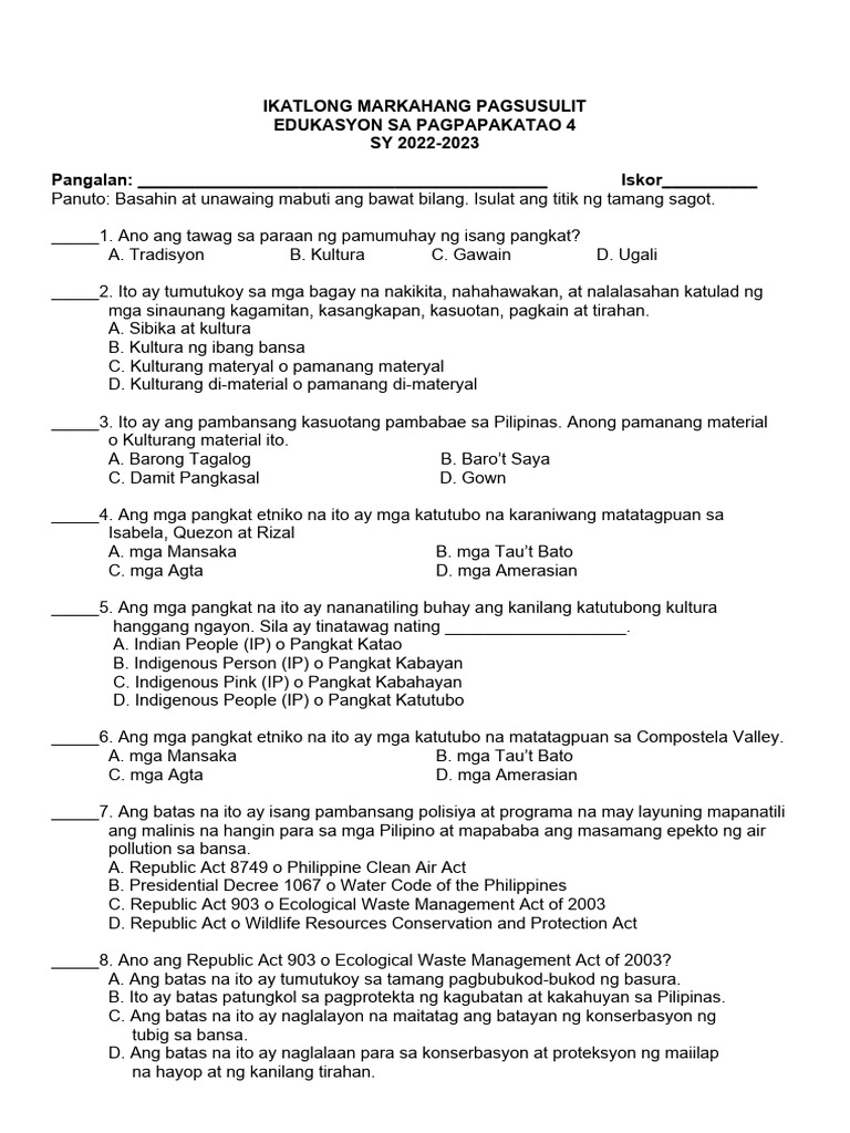 Q3-TQS-ESP (1) | PDF