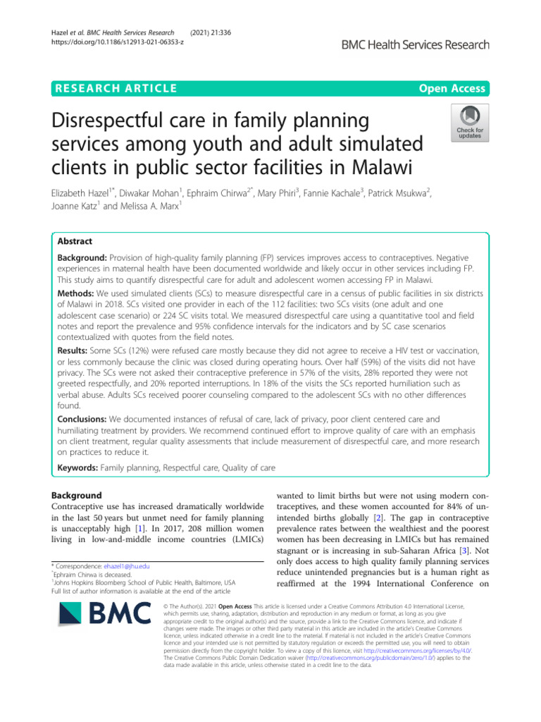 Disrespectful Care in Family Planning Se | PDF