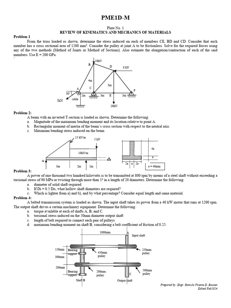 MD1 Plate 1 Review of Kine and MDB Feb2024 | PDF | Bending | Beam (Structure)
