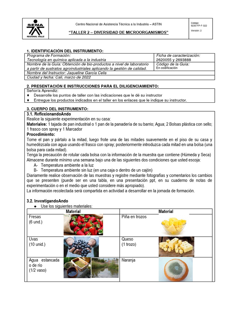 Taller 2 - Microb Industrial - Divesidad de Microorganismos | PDF | Biología Celular) | Biología