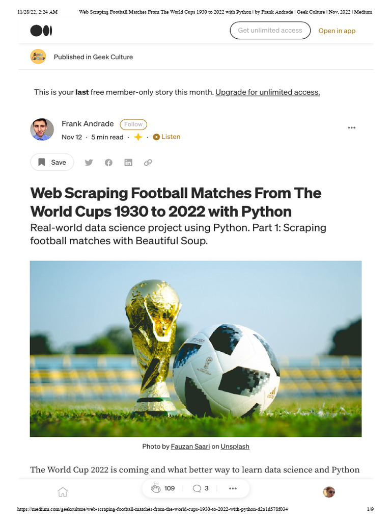 Web Scraping Football Matches From The World Cups 1930 To 2022 With Python - by Frank Andrade ...