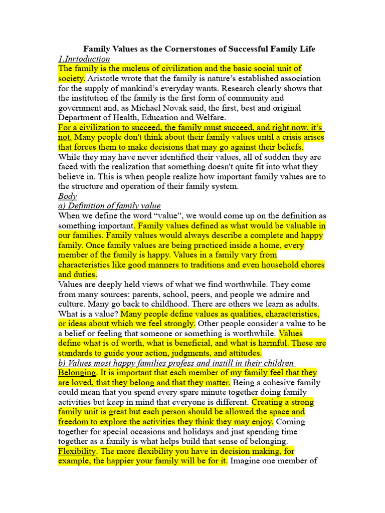 Family Values | PDF | Marriage | Family