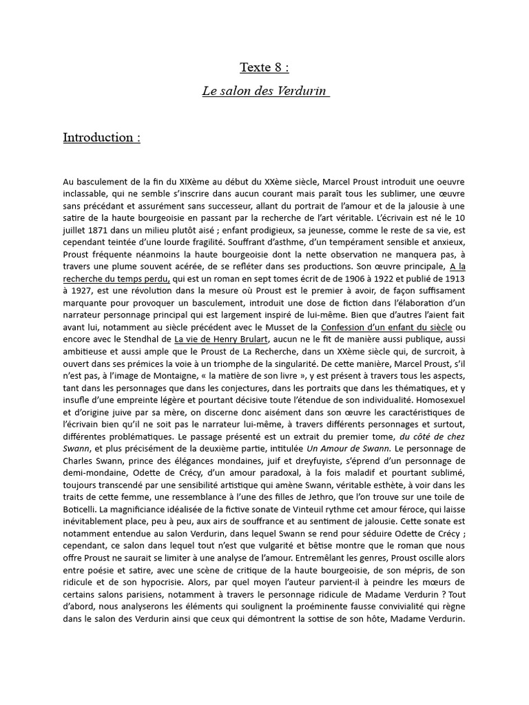 Texte 8. Le Salon Des Verdurin | PDF