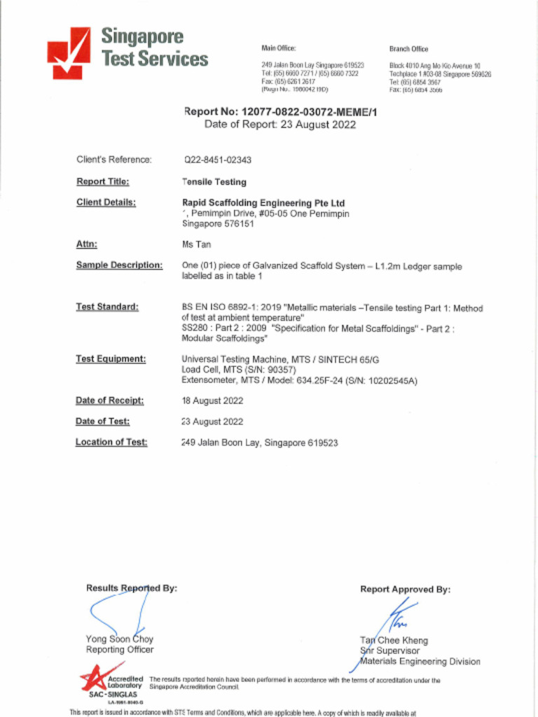 RAPID SCAFFOLDING-Test Reports 25.08.2022 | PDF