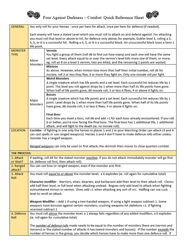 4AD_Combat_Quick_Guide | PDF | Dwarf (Dungeons & Dragons)