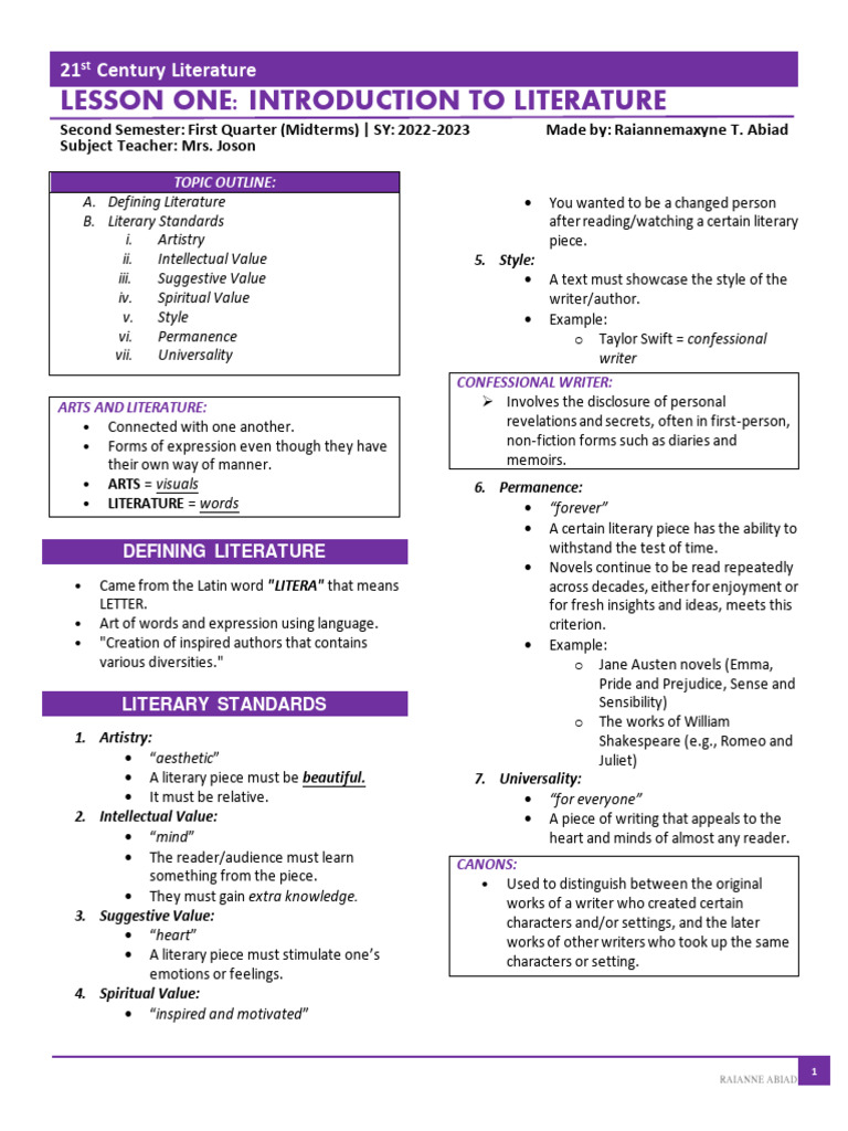 21st Century Lit. Notes | PDF | Poetry 21st Century Lit. Notes | PDF | Poetry