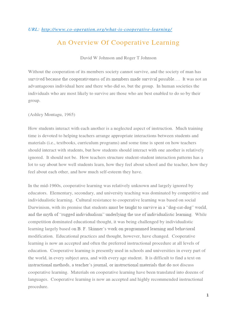 Understanding Cooperative Learning Methods | PDF | Learning | Psychology