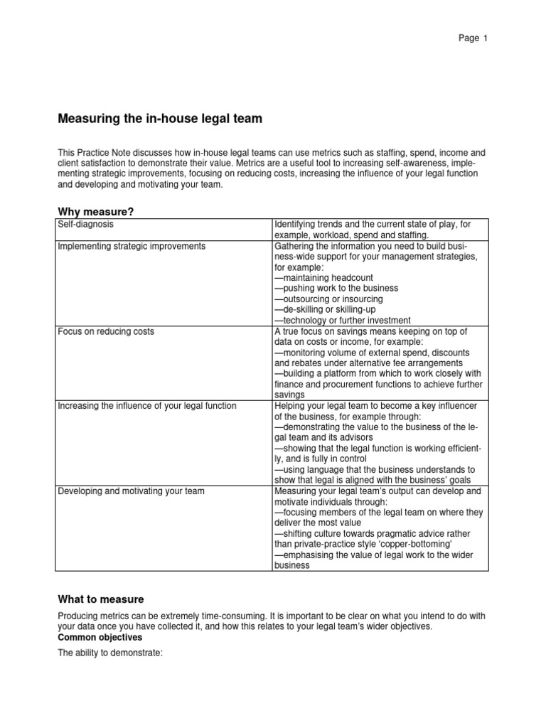 Measuring The In-House Legal Team | PDF