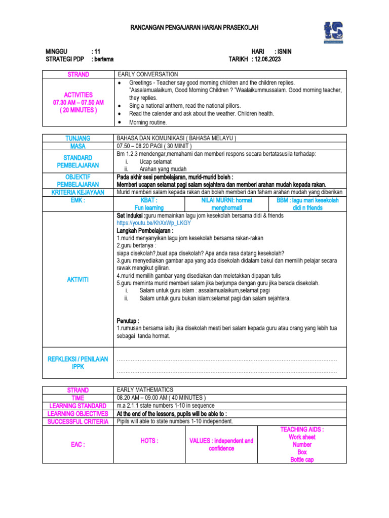 RPH Prasekolah | PDF