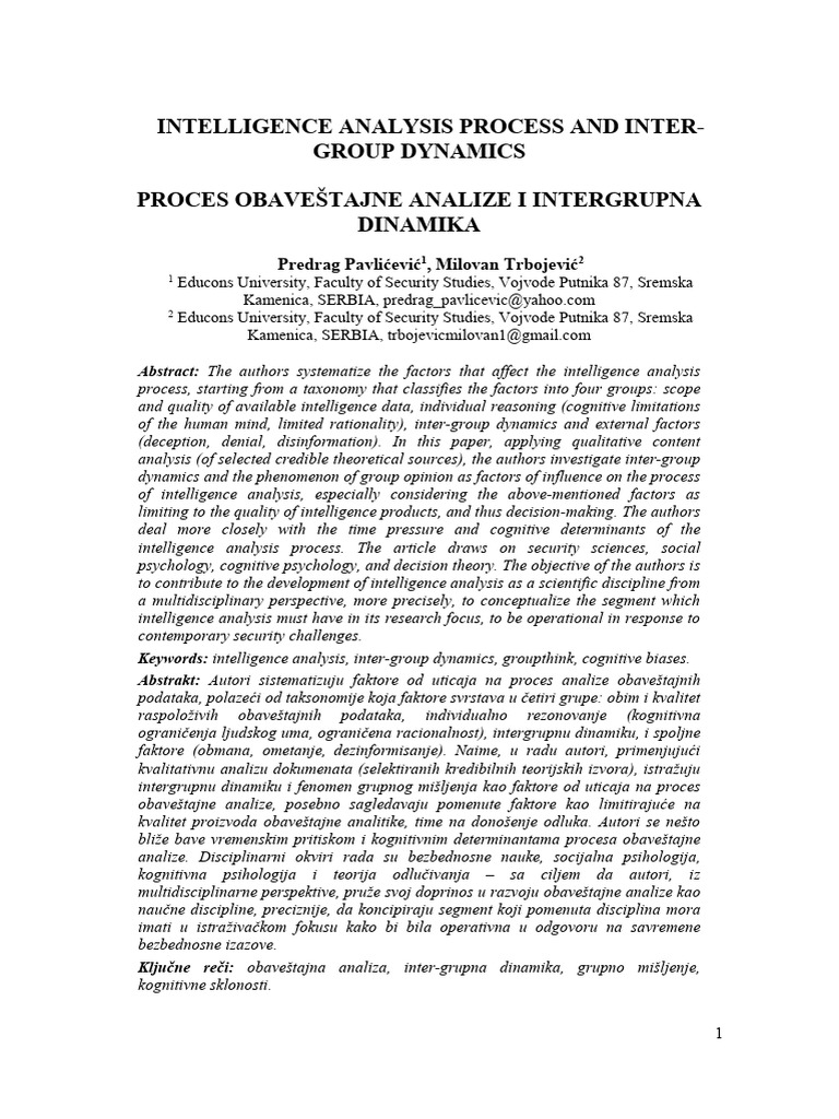 Intelligence Analysis and Group Dynamics | PDF | Stereotypes ...