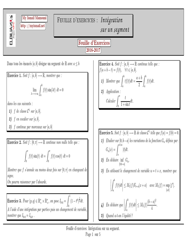 TD Integ | PDF | Relations mathématiques | Concepts mathématiques