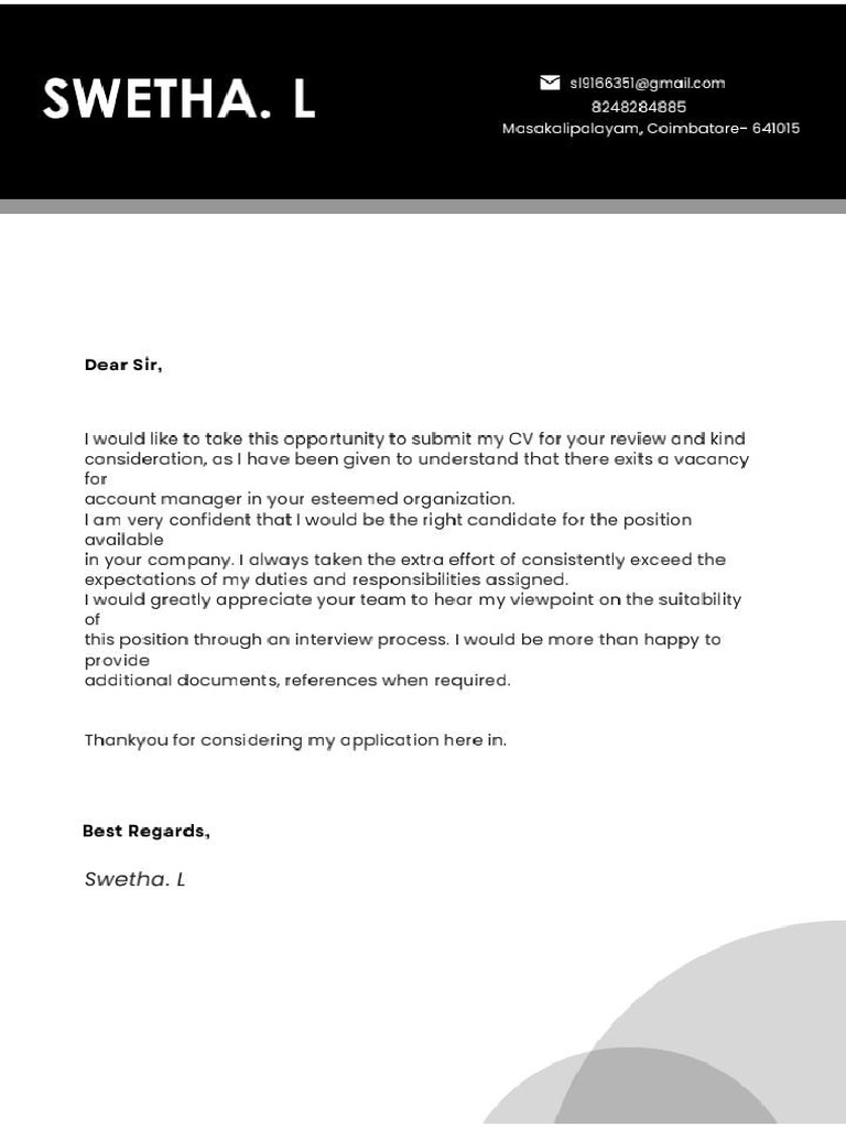 Swetha.l Cover Letter | PDF
