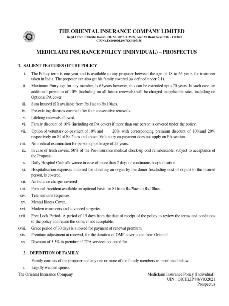 Mediclaim Insurance Policy (Individual) - Prospectus | PDF | Hospital ...