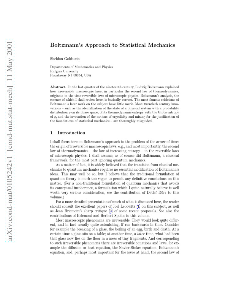 Boltzmann's Approach To Statistical Mechanics | PDF | Entropy ...