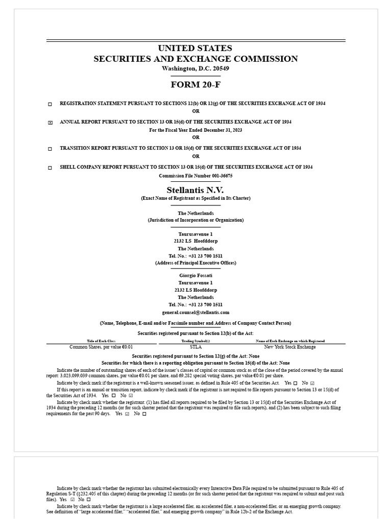 STLA (Stellantis N.V.) Annual and Transition Report of Foreign Private ...