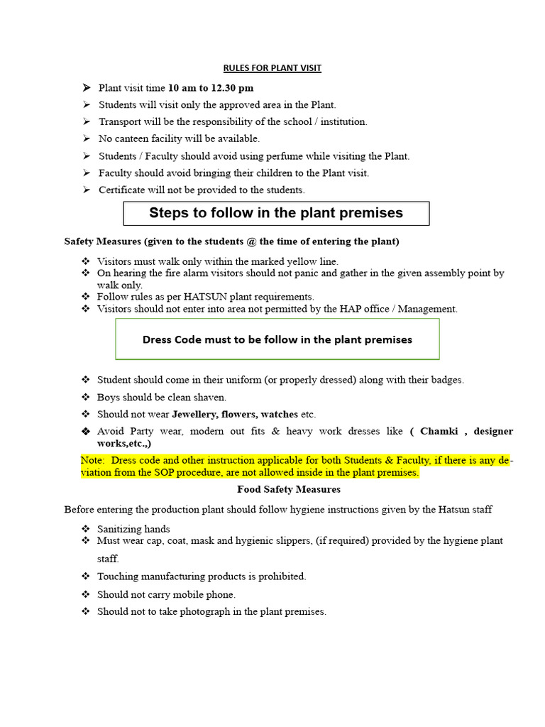 Rules of Plant Vist | PDF