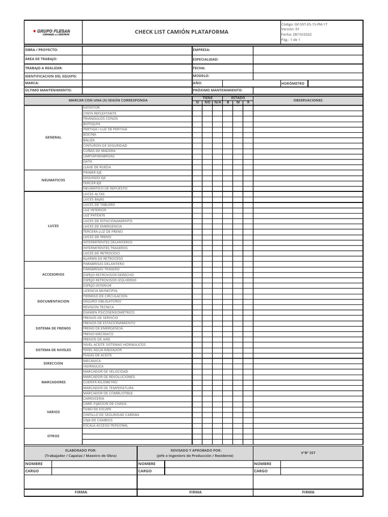 Checklist de Mantenimiento para Camiones | PDF | Camión | Eje