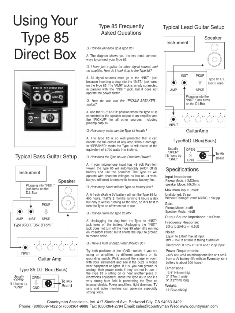 Using Your Type 85 Direct Box: Type 85 Frequently Asked Questions ...