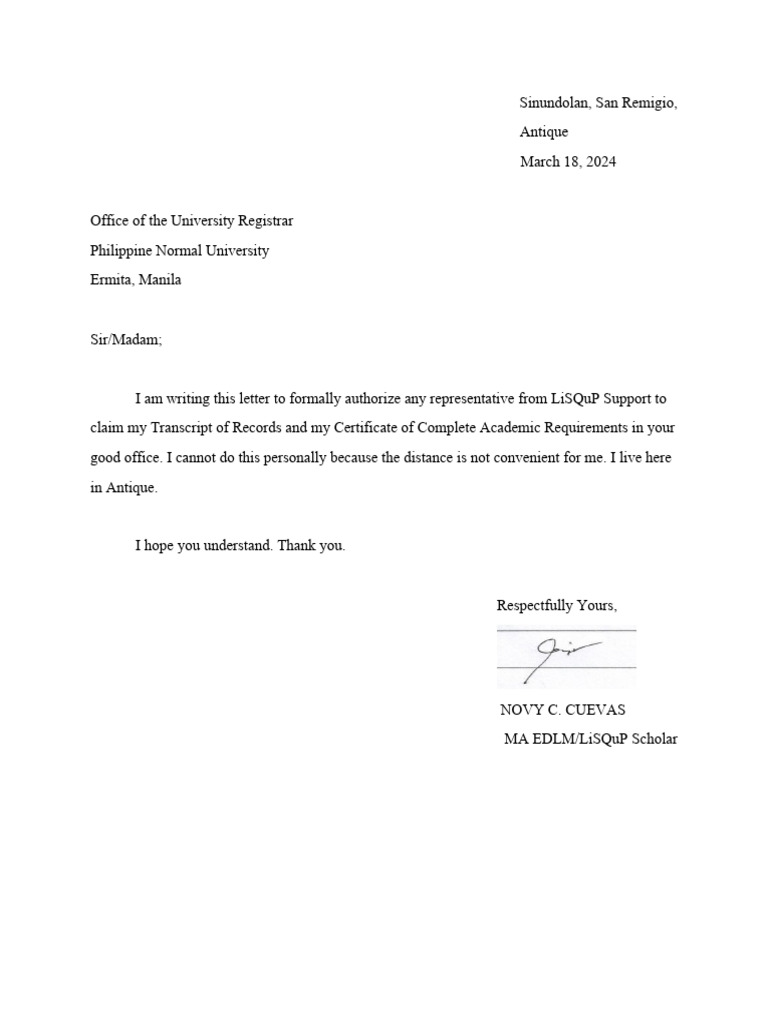 Authorization Letter | PDF