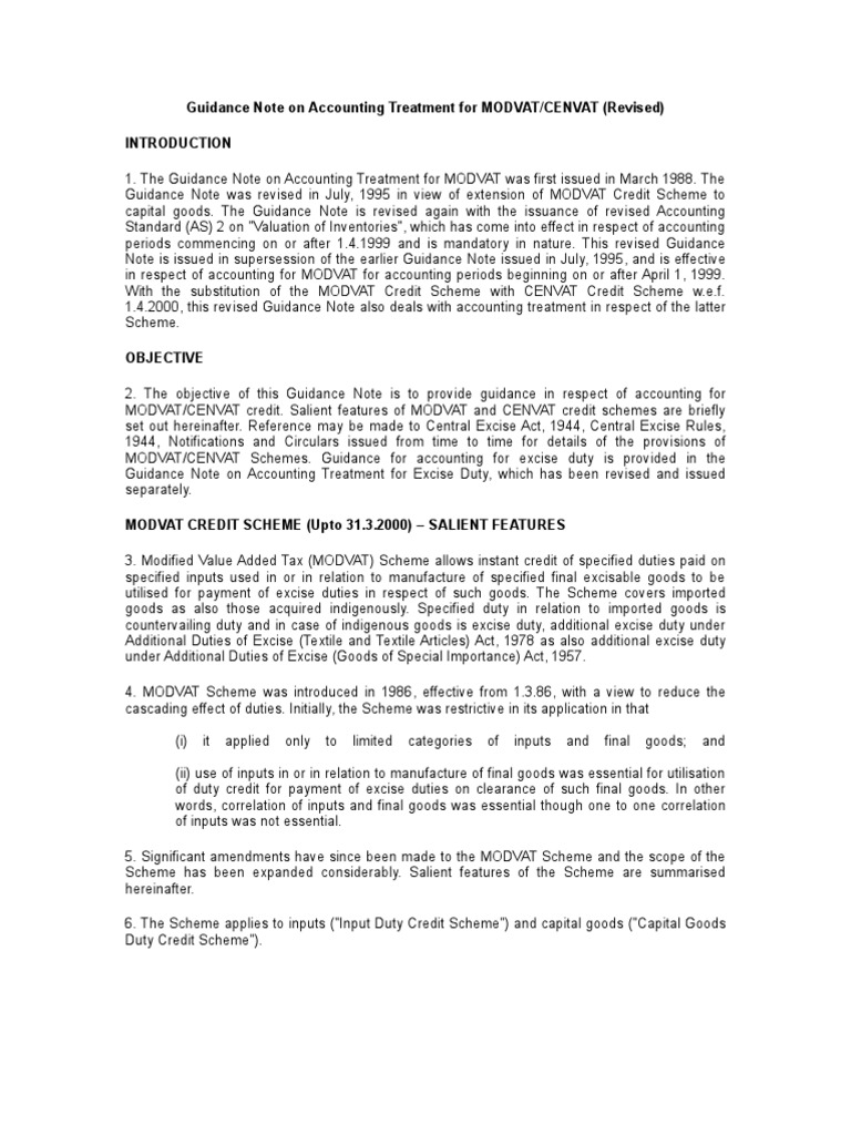 Guidance Note On Accounting Treatment For MODVAT | PDF