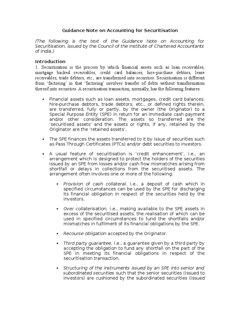 Guidance Note On Accounting For Securitisation | PDF | Securitization ...