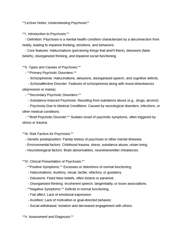 PSYCHOSIS LECTURE | PDF | Psychosis | Schizophrenia