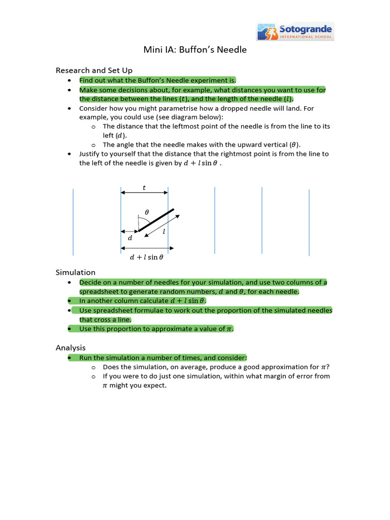 D1 Mini IA - Buffon S Needle | PDF | Pi | Simulation