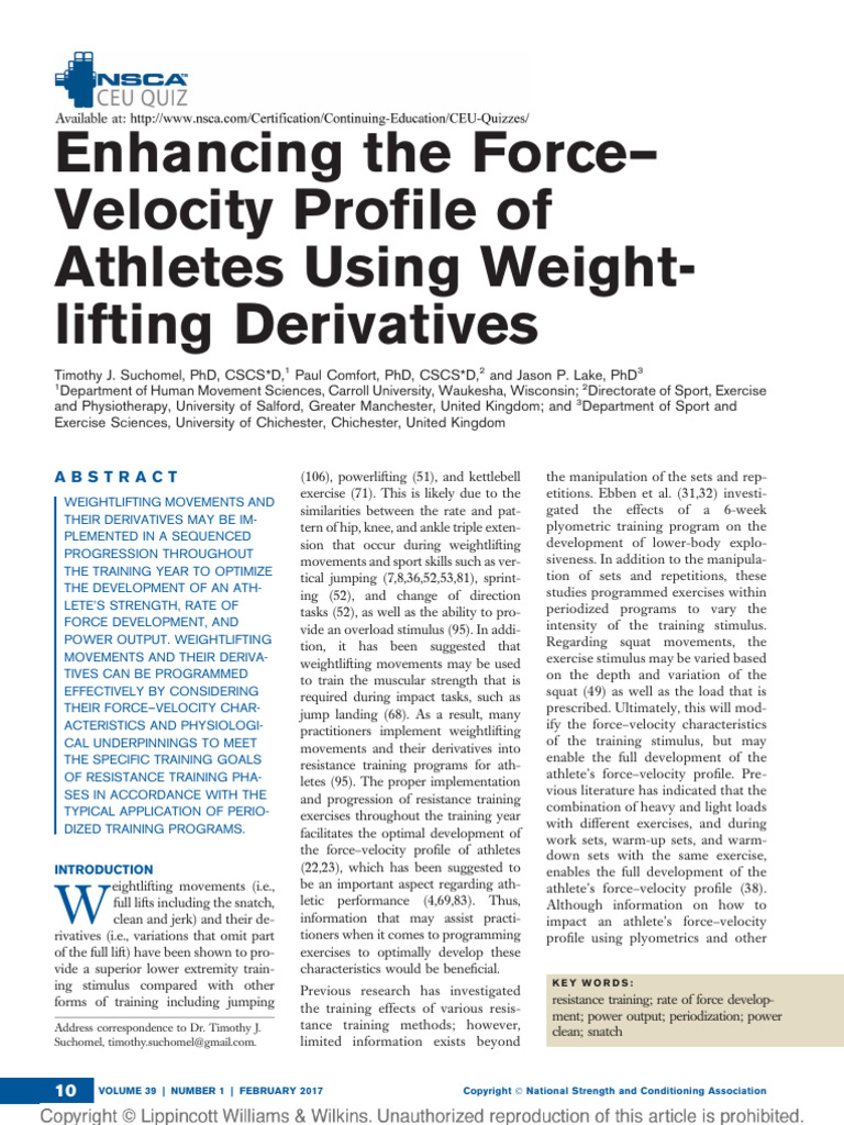 Enhancing The Force Velocity Profile of Athletes.2 | PDF | Strength ...