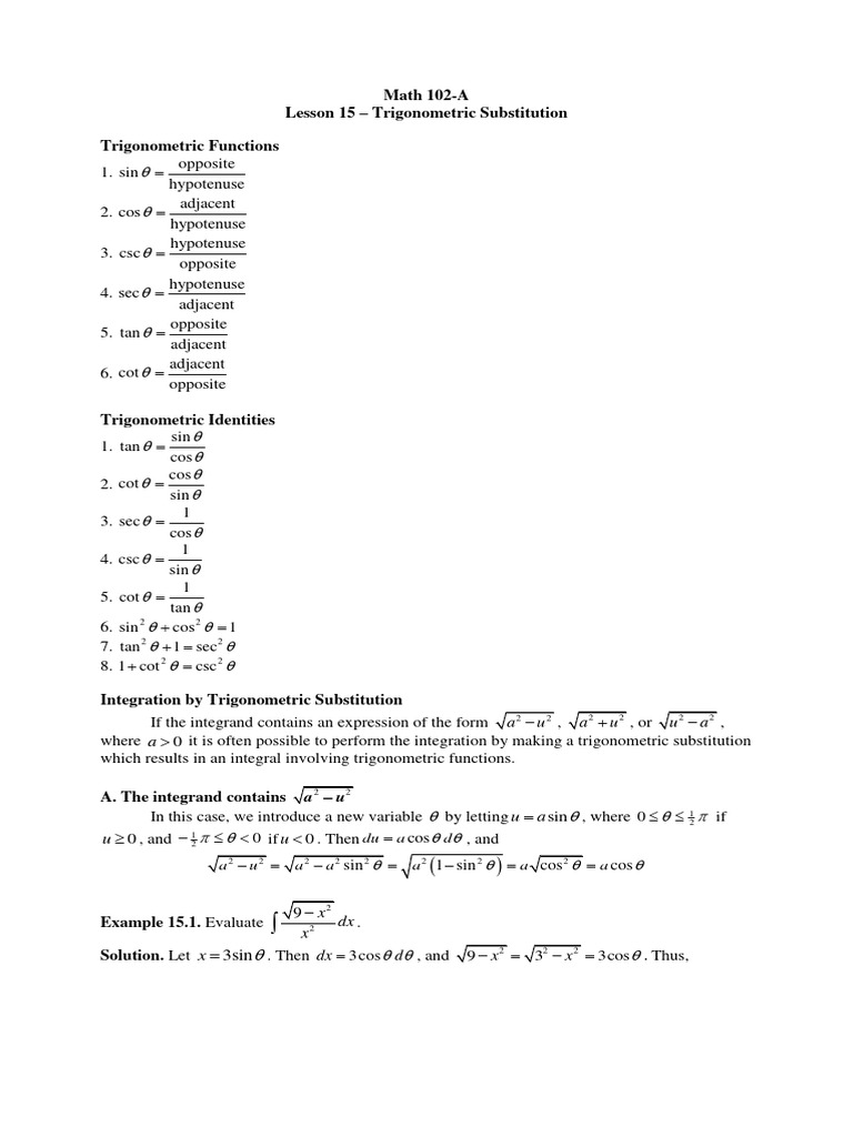 Math 102 Lesson 15 | Download Free PDF | Trigonometric Functions | Integral
