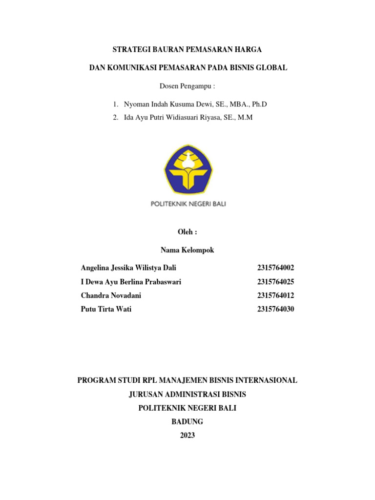 Kelompok 8 Strategi Bauran Pemasaran Harga Dan Komunikasi Pemasaran | PDF