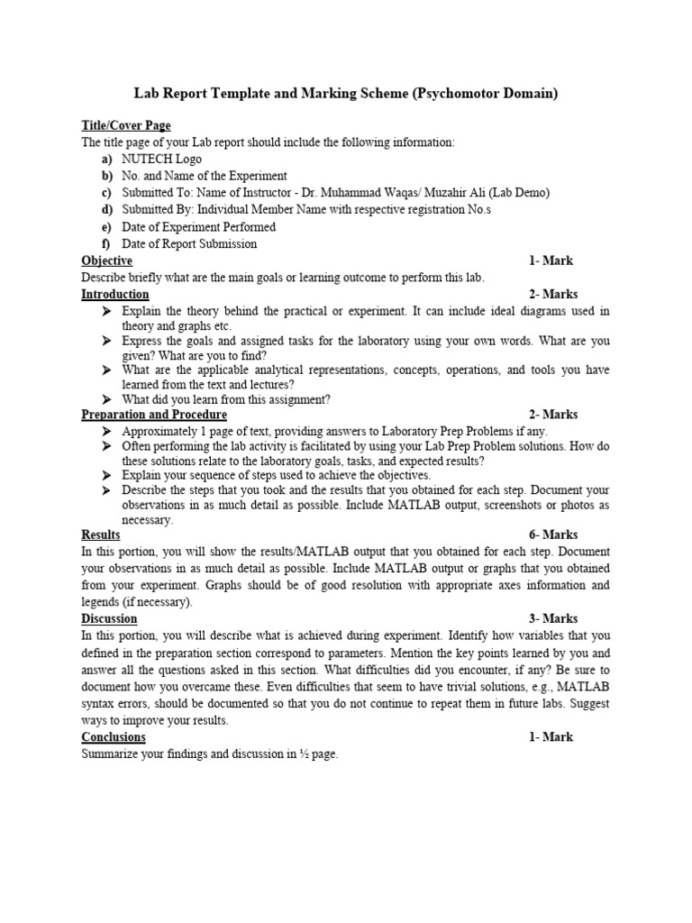 Lab Report Template and Marking Scheme | PDF | Experiment | Scheme (Programming Language)