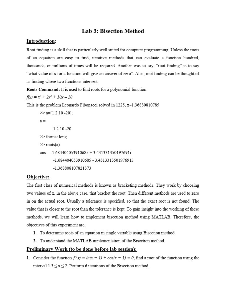 LAB 3 Manual - Bisection Method | PDF | Interval (Mathematics) | Computer Programming