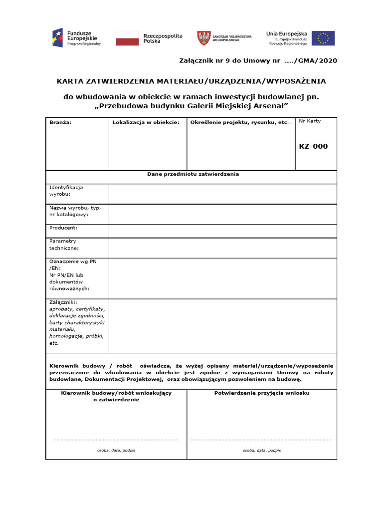 1 - GMA - 2020 - Zal. NR 3 Do SIWZ - Zal - 9 Do Umowy - Wzor Karty Materialowej | PDF