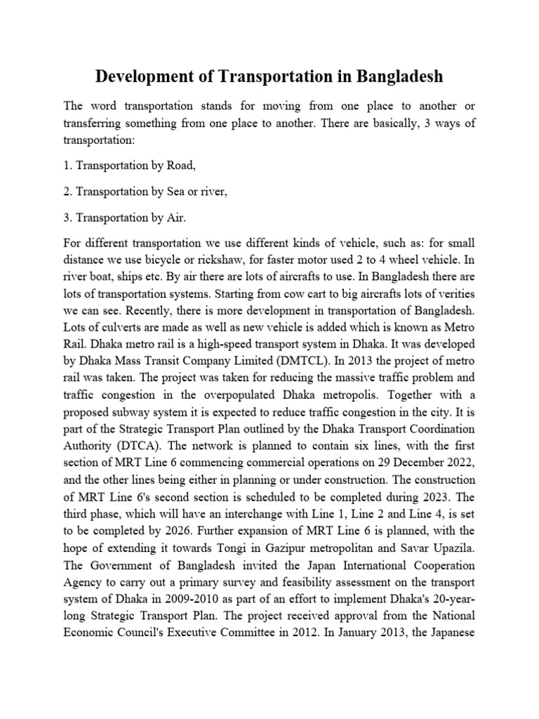 Development of Transportation in Bangladesh | PDF | Rapid Transit | Passenger Rail Transport